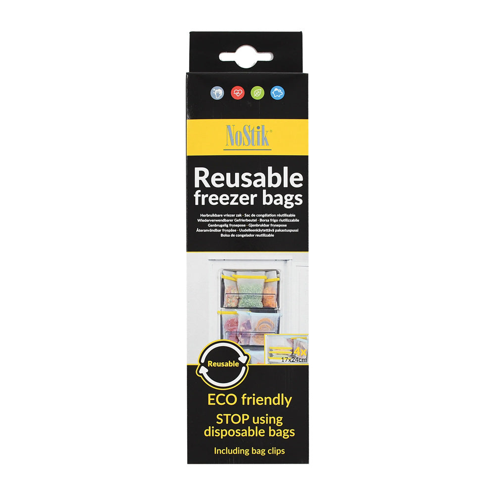 NoStik Reusable Freezer Bags And Clips Set Of 4 | Eco-Friendly ...