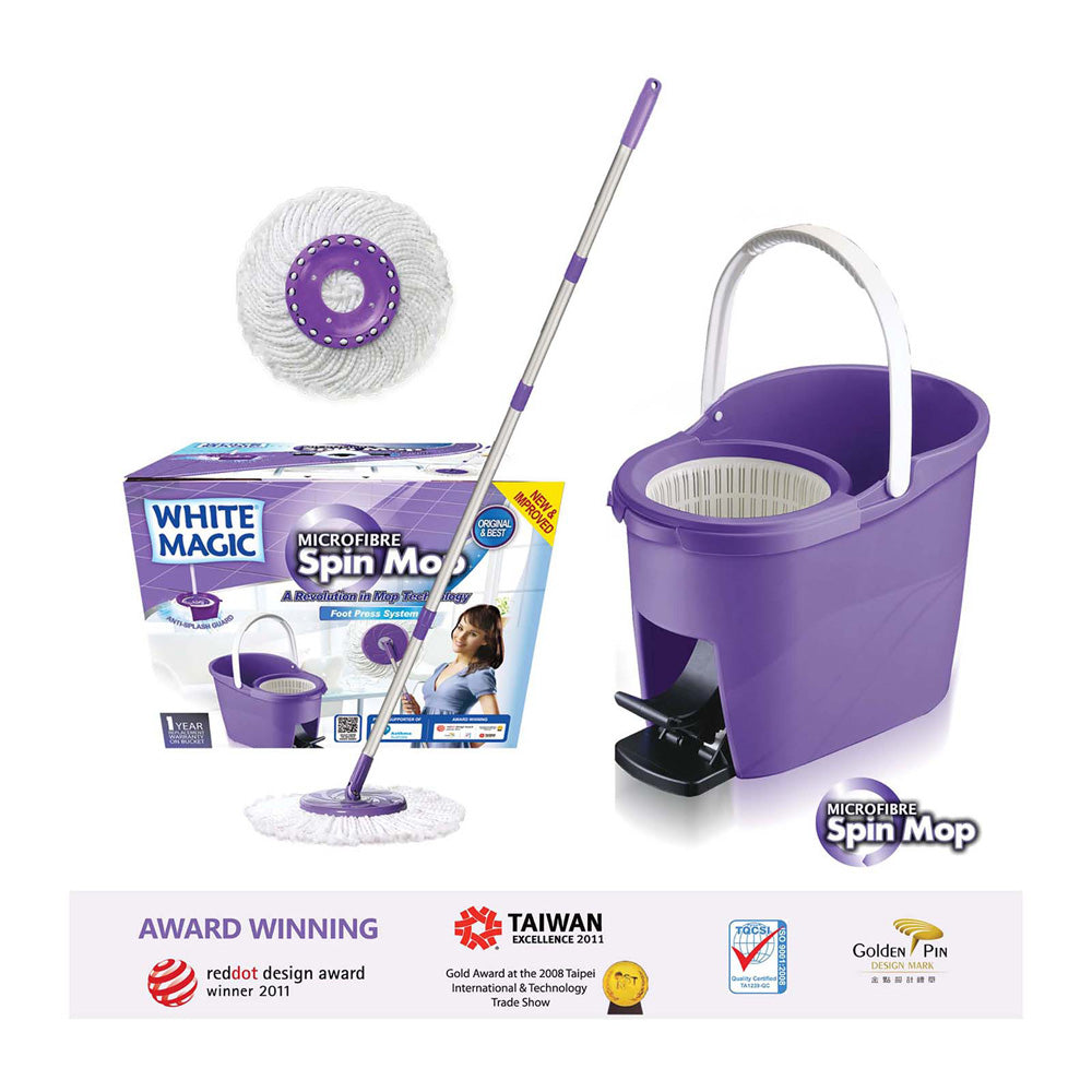 White Magic Spin Mop New Foot Press (2 Heads with no Extension ...